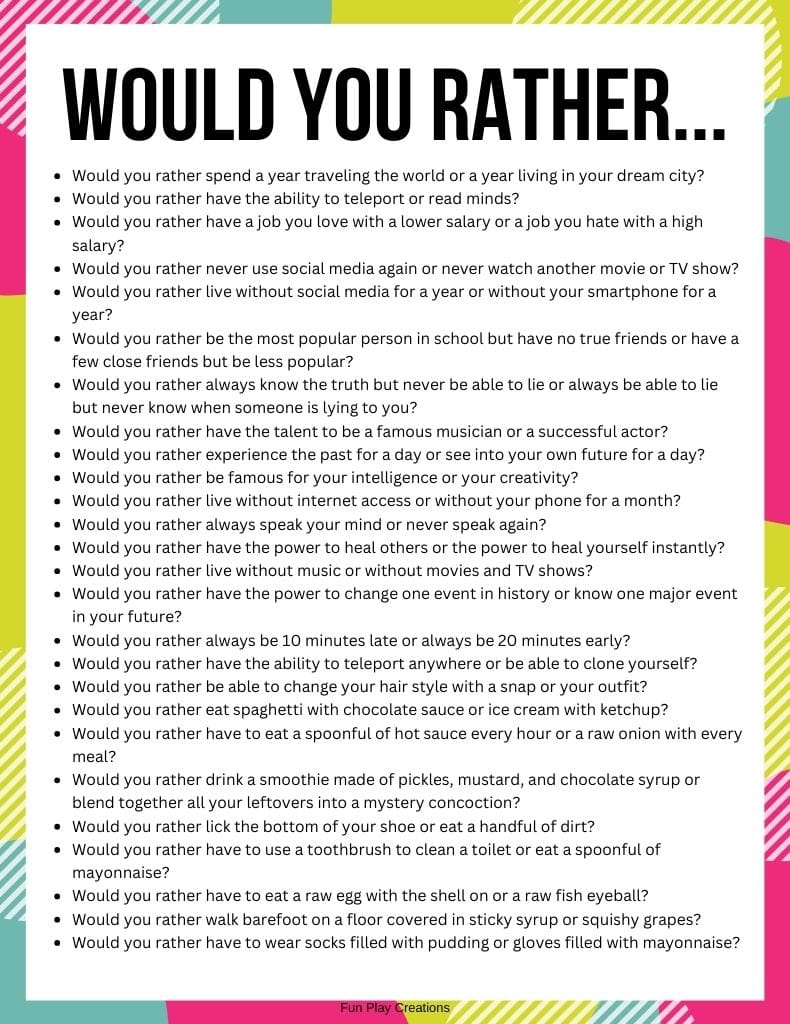 101 Would You Rather Questions for Kids